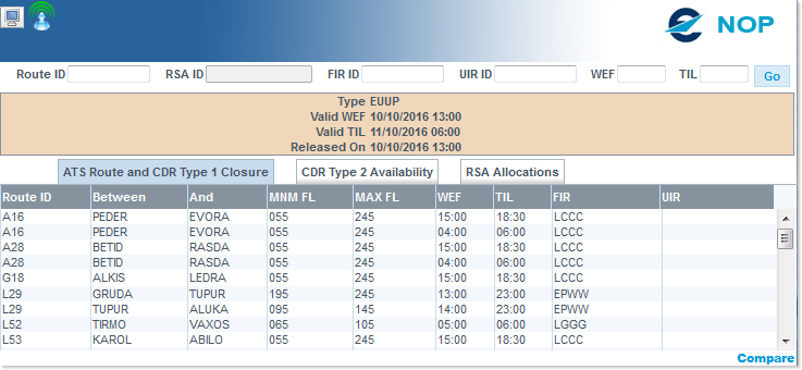 EAUP Details - ATS Route and CDR Type 1 Closure
